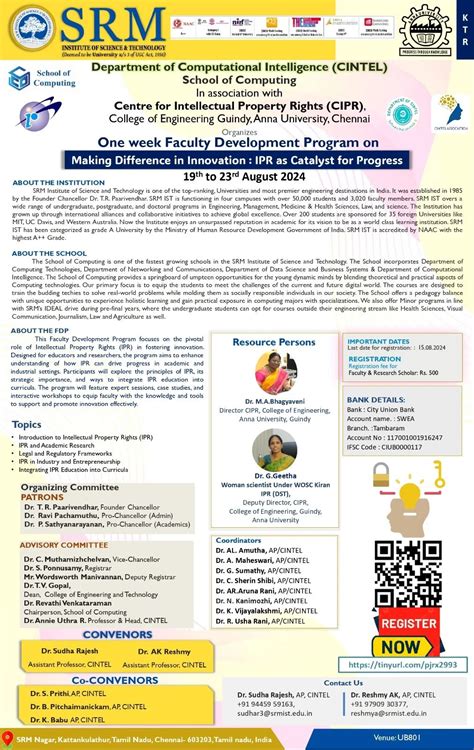 Cintel Schoolofcomputing Srmist Ipr Fdp Workshop School Of Computing Srmist