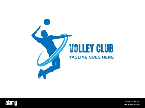 Jumping Spike Smash Man Silhouette With Ball For Volley Sport Club Logo