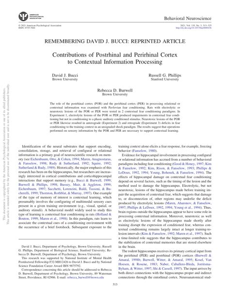Contributions Of Postrhinal And Perirhinal Cortex To Contextual Information Processing