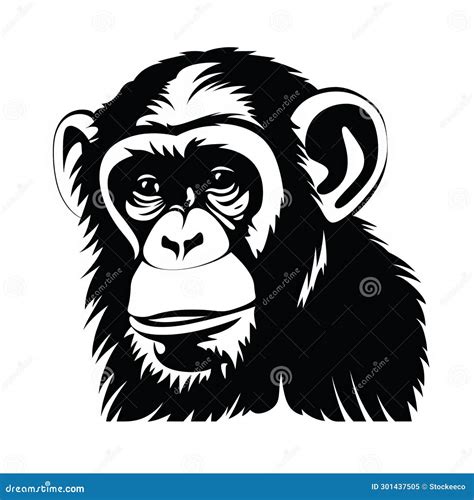 black and white chimpanzee head stencil art with luminous shadowing