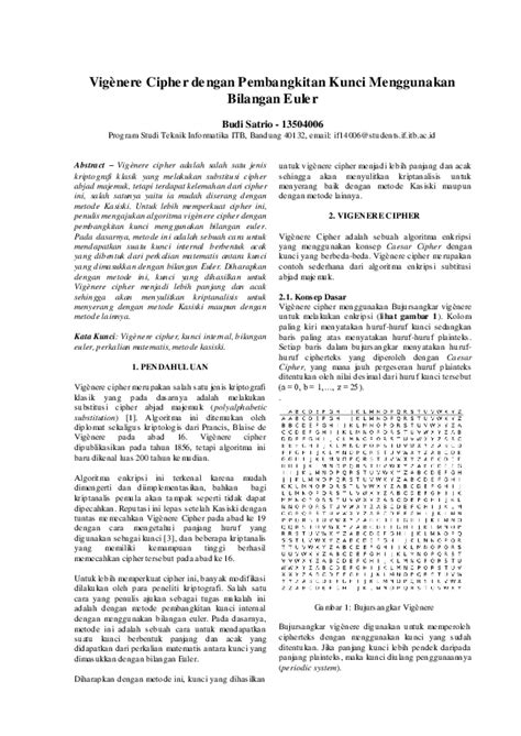 Pdf Vigènere Cipher Dengan Pembangkitan Kunci Menggunakan Bilangan Euler