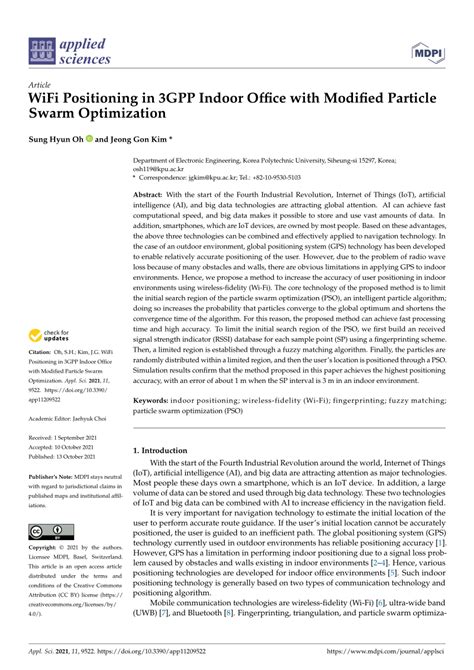 Pdf Wifi Positioning In 3gpp Indoor Office With Modified Particle