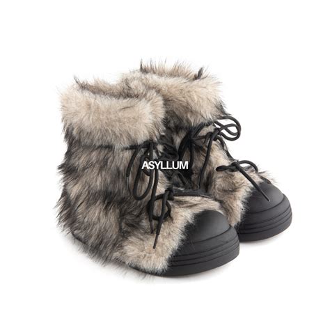 Rhea Shaggy Fur Boots Fluffy Lace Up Mid Calf Winter Boots Asyllum