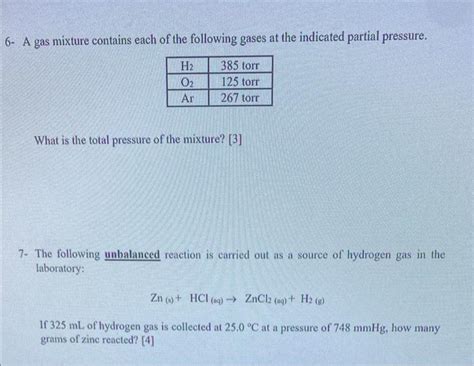 Solved A Gas Mixture Contains Each Of The Following Gases At Chegg