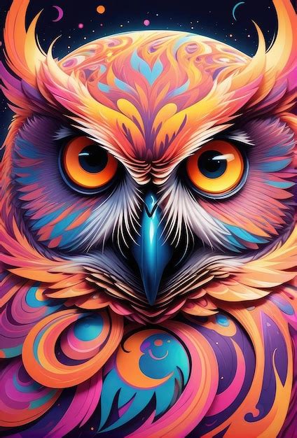 Colorful Owl Psychedelic Style Premium Ai Generated Image