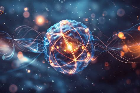 Abstract Image Of An Atom With Glowing Particles And Complex Structure