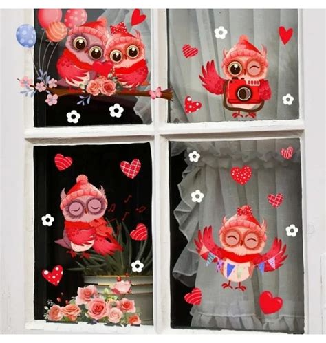 유리 스티커 발렌타인 데이 사랑 새 창 레드 핑크 하트 정적 해피 파티 거울 티몬