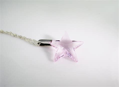 Light Pink Swarovski Crystal Star Necklace Sterling Silver 925 Etsy
