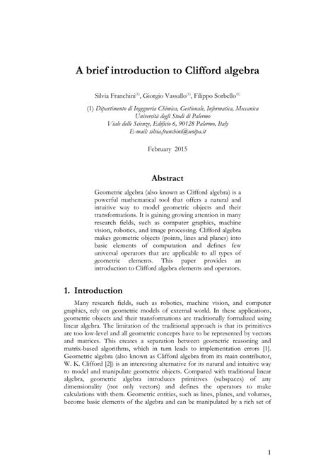 Pdf A Brief Introduction To Clifford Algebra