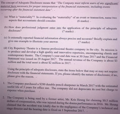 Solved The Concept Of Adequate Disclosure Means That The