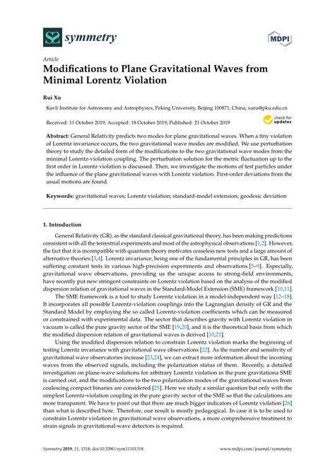 Pdf Modifications To Plane Gravitational Waves From Minimal Lorentz Violation