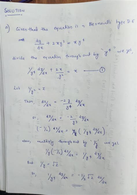 [solved] Given That The Equation Is A Bernoulli Type Differential Equation Course Hero