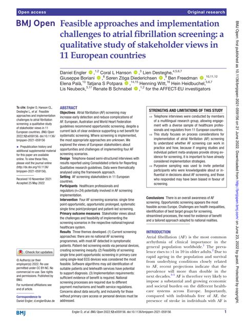 Pdf Feasible Approaches And Implementation Challenges To Atrial Fibrillation Screening A