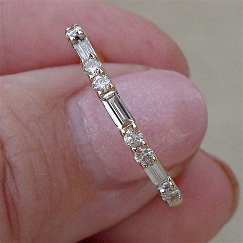 Baguette And Round Cz Full Eternity Band Thin Minimalist Ring Etsy