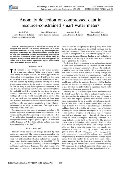 PDF Anomaly Detection On Compressed Data In Resource Constrained Smart Water Meters