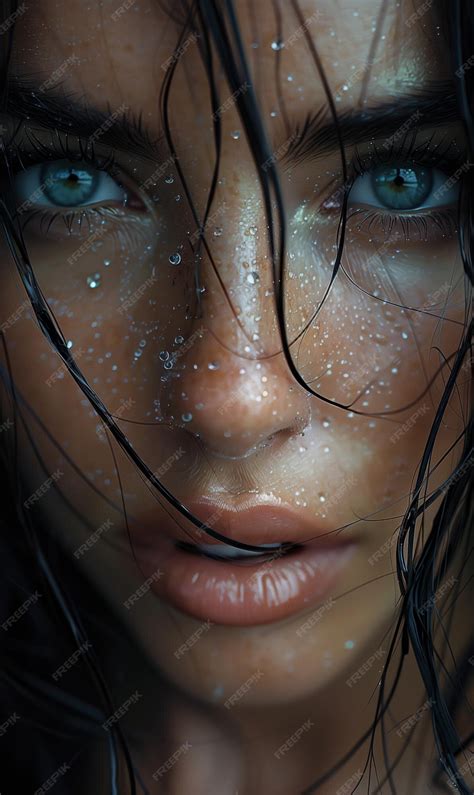 Premium Photo A Woman With Blue Eyes And A Wet Face Is Covered