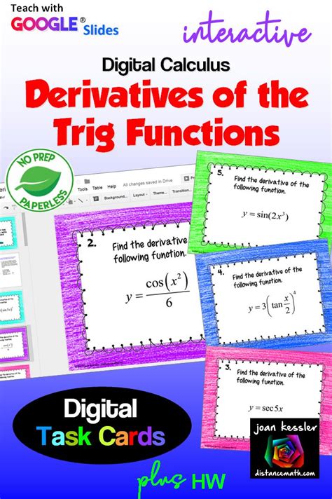 Derivatives Of Trig Functions Digital Task Cards Calculus Ap Calculus Task Cards