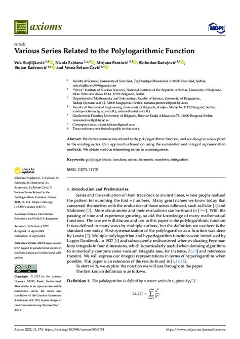 Pdf Various Series Related To The Polylogarithmic Function