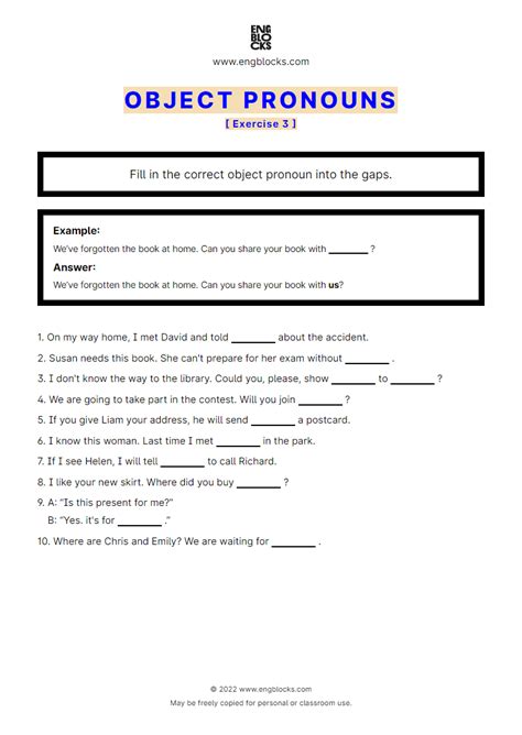Subject And Object Pronouns English Esl Worksheets For