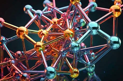 3d Molecular Structure Shapes Glowing With Bright Holographic Colors Stock Illustration