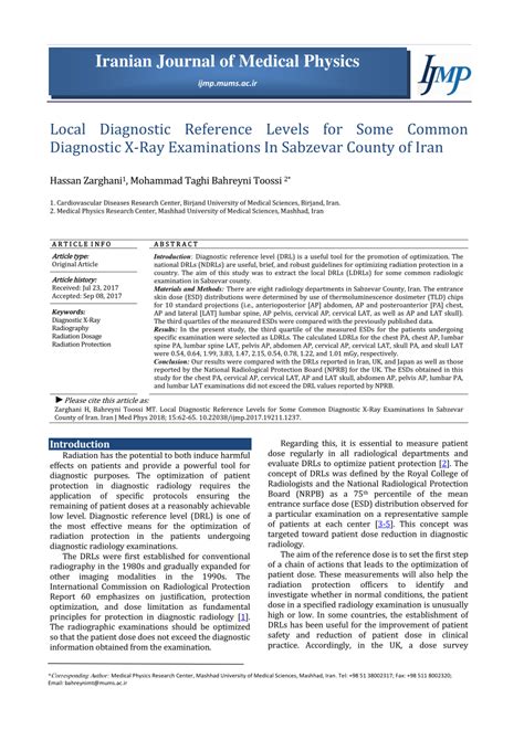 Pdf Local Diagnostic Reference Levels For Some Common Diagnostic X Ray Examinations In