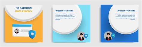 소셜 미디어 튜토리얼 팁은 3d 만화 스타일 데이터 개인 정보 보호 개념의 배너 레이아웃 템플릿을 게시합니다 프리미엄 벡터