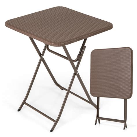 Folding Picnic Table With Rattan Grain Hdpe Tabletop And Sturdy Metal Fame Costway