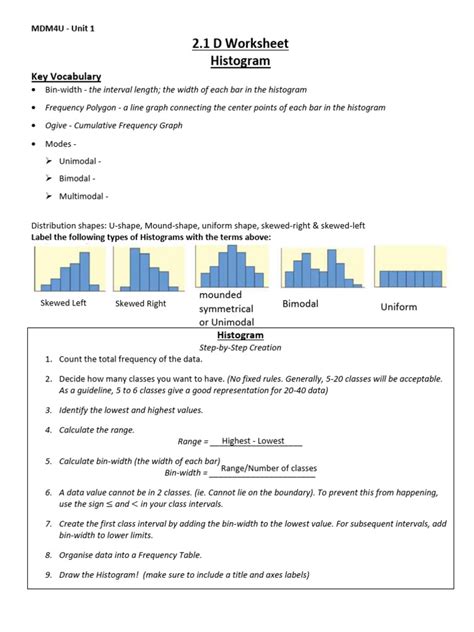 04 2 1d Histogram Worksheet 1 Pdf Histogram Mode Statistics