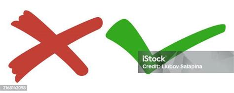 체크 표시와 십자 표시 거짓과 참 옳고 그름 옳은 것과 틀린 것 받아들이고 거부하십시오 녹색은 체크 표시도 Ok 빨간색 X 십자가 예 및 아니오 흰색에 절연되어 있습니다