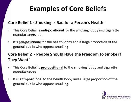 Examples Of Core Beliefs And Values Slideshare