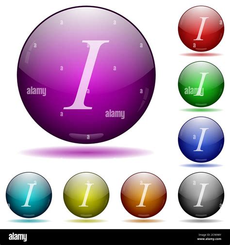 Italic Font Type Color Glass Sphere Buttons With Shadows Stock Vector