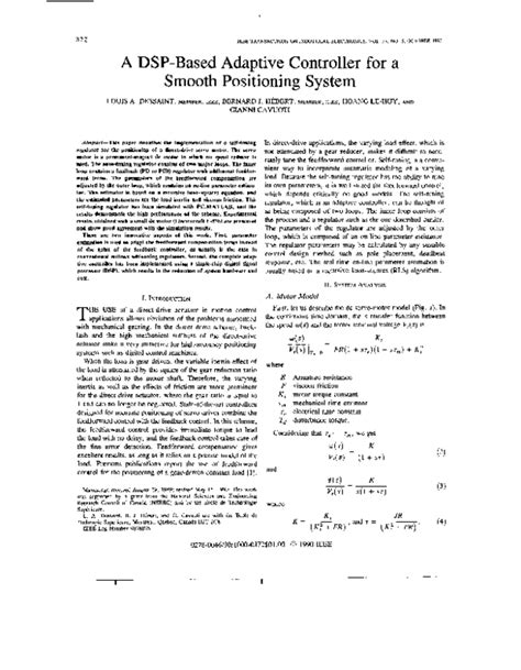 Pdf A Dsp Based Adaptive Controller For A Smooth Positioning System