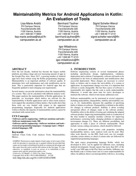 Pdf Maintainability Metrics For Android Applications In Kotlin An Evaluation Of Tools
