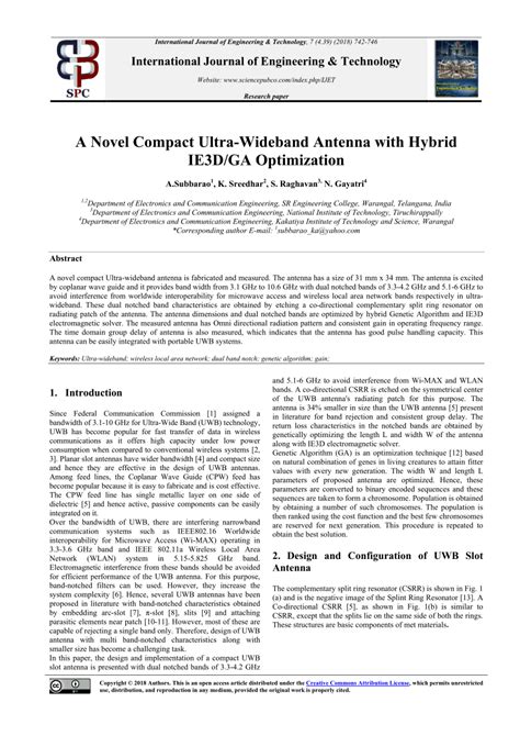 Pdf A Novel Compact Ultra Wideband Antenna With Hybrid Ie3dga Optimization