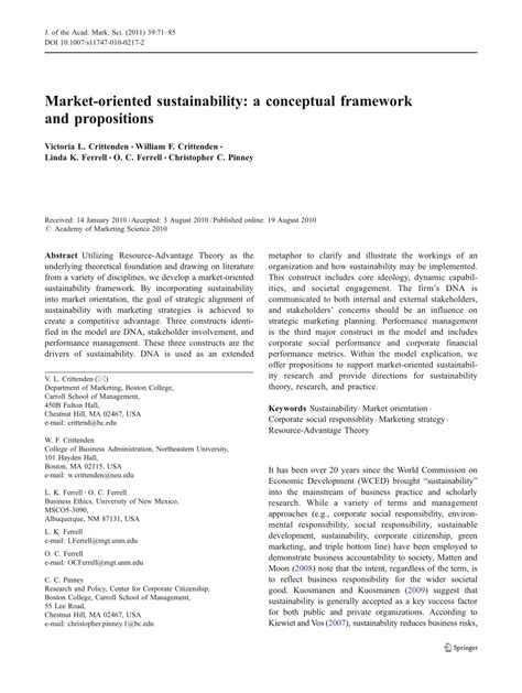 Pdf Market Oriented Sustainability A Conceptual Framework And Propositions Journal Of The