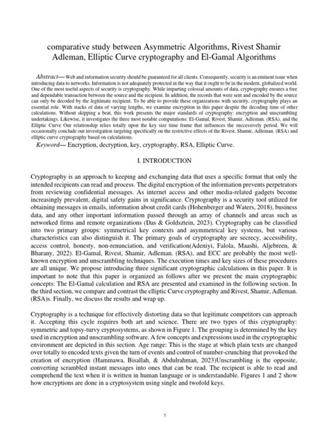 Comparative Study Between Asymmetric Algorithms Rivest Shamir Adleman