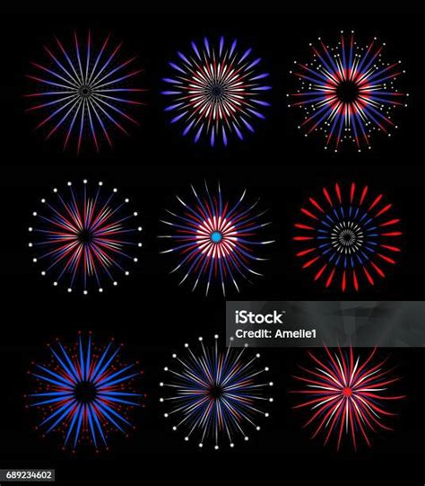 불꽃놀이 요소 디자인에 대 한 전통적인 색상 미국 집합에 경례 미국의 독립 기념일 7 월 4 일 개념 벡터 일러스트입니다 0명에 대한 스톡 벡터 아트 및 기타 이미지