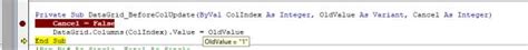 Resolved Strange Behavior With Datagrid Beforecolupdate Event Vbforums