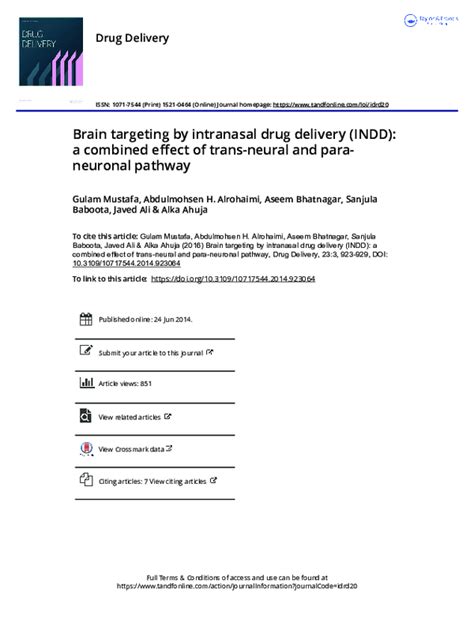 Pdf Brain Targeting By Intranasal Drug Delivery Indd A Combined