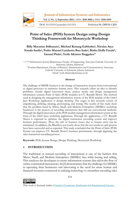 Pdf Point Of Sales Pos System Design Using Design Thinking Framework For Motorcycle Workshop