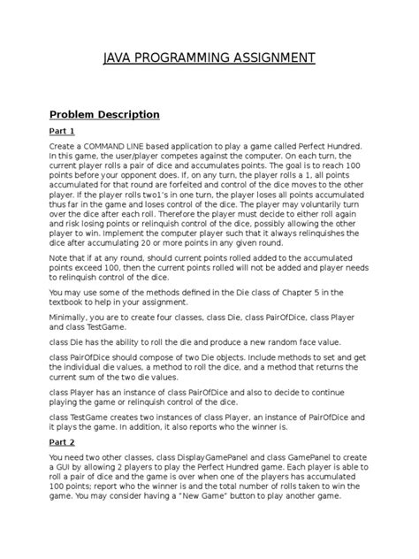 Java Programming Assignment Pdf Class Computer Programming Dice