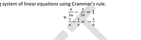 Solved System Of Linear Equations Using Crammers Rule