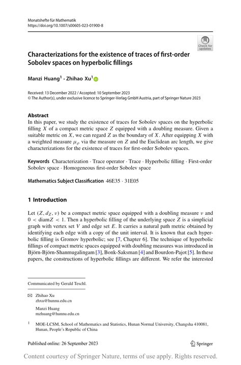Characterizations For The Existence Of Traces Of First Order Sobolev Spaces On Hyperbolic