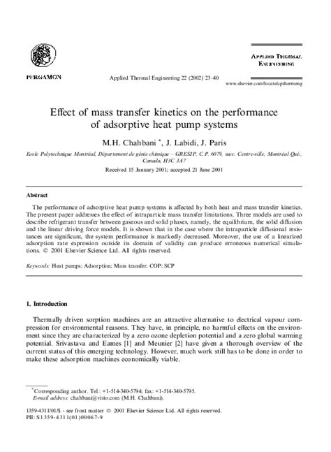 Pdf Effect Of Mass Transfer Kinetics On The Performance Of Adsorptive