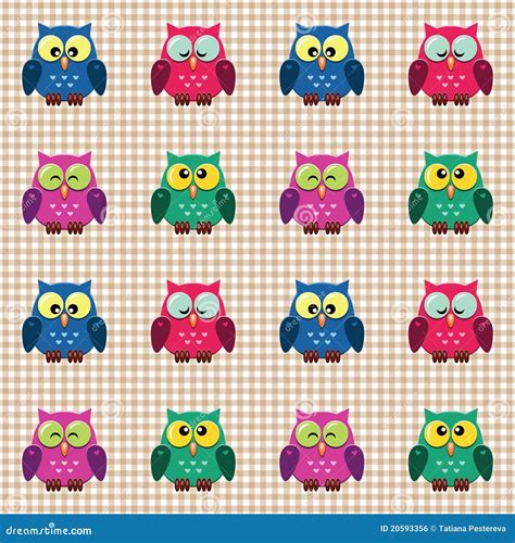 Checked Pattern With Cute Owls Stock Vector Illustration Of Retro