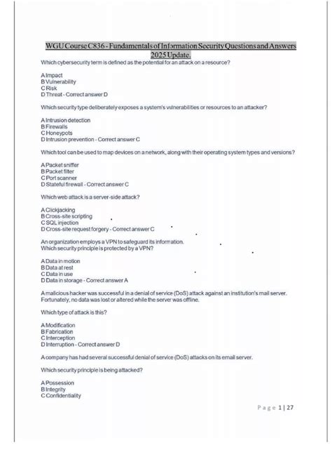 Wgu Course C836 Fundamentals Of Information Security Questions And Answers 2025 Update Wgu