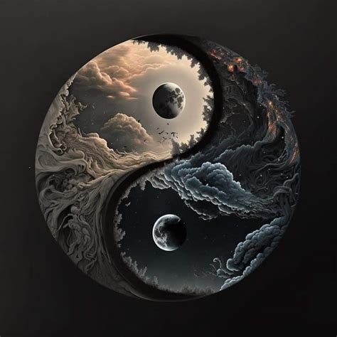Two Yin Yangs With Clouds And Planets In The Sky One On Top Of The Other