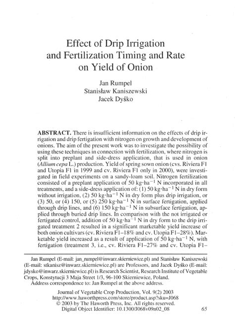 Pdf Effect Of Drip Irrigation And Fertilization Timing And Rate On