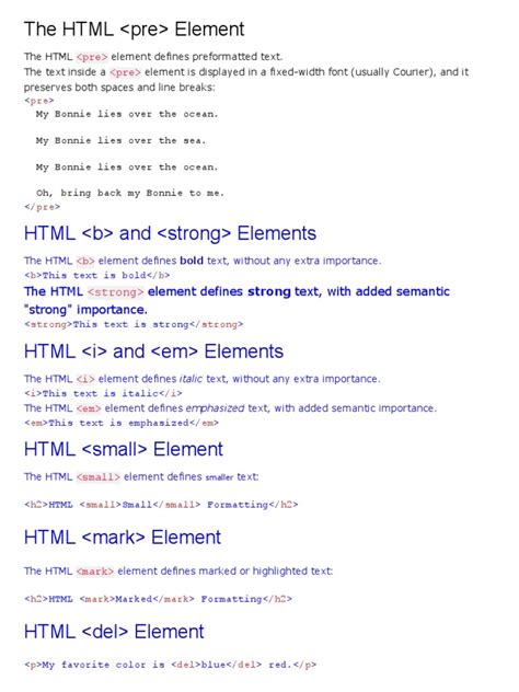 A Comprehensive Guide To Html Formatting Elements Pdf Html Element Html