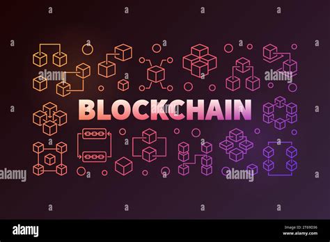 Vector Blockchain Colorful Horizontal Illustration Or Banner In Thin